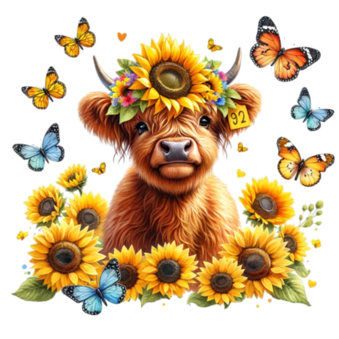 Highland Cow Baby Floral Clipart Png, Nursery Print, Highland Cow Png ...