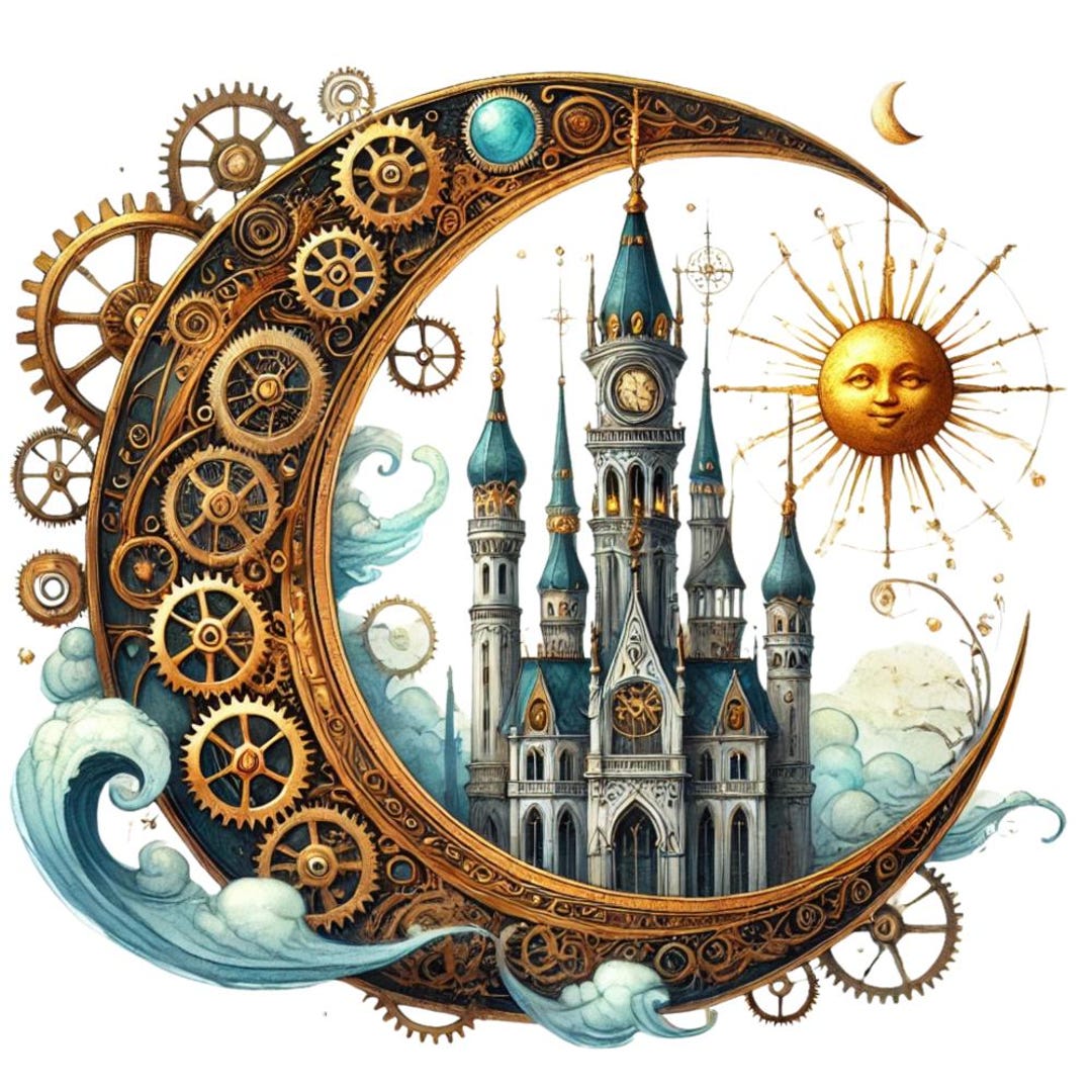 28 Watercolor Steampunk PNG Clipart Sky Steampunk Celestial Clipart ...