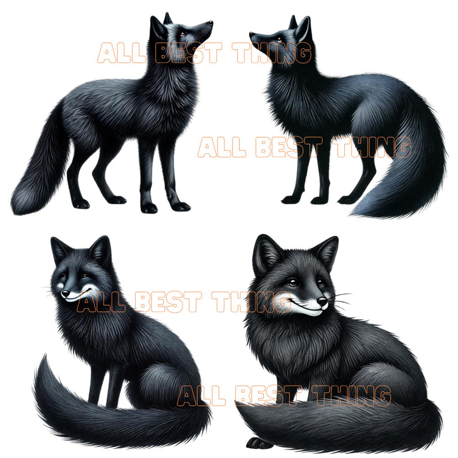 28 Watercolor Fox Black Clipart PNG, Line Art Clipart, Printable ...