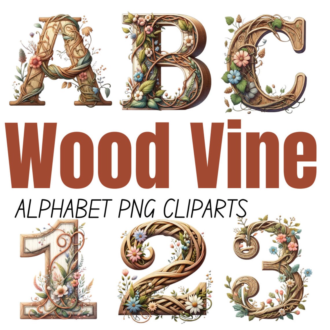 A-Z Wildflower Floral Alphabet PNG, Clipart Designs, Watercolor ...