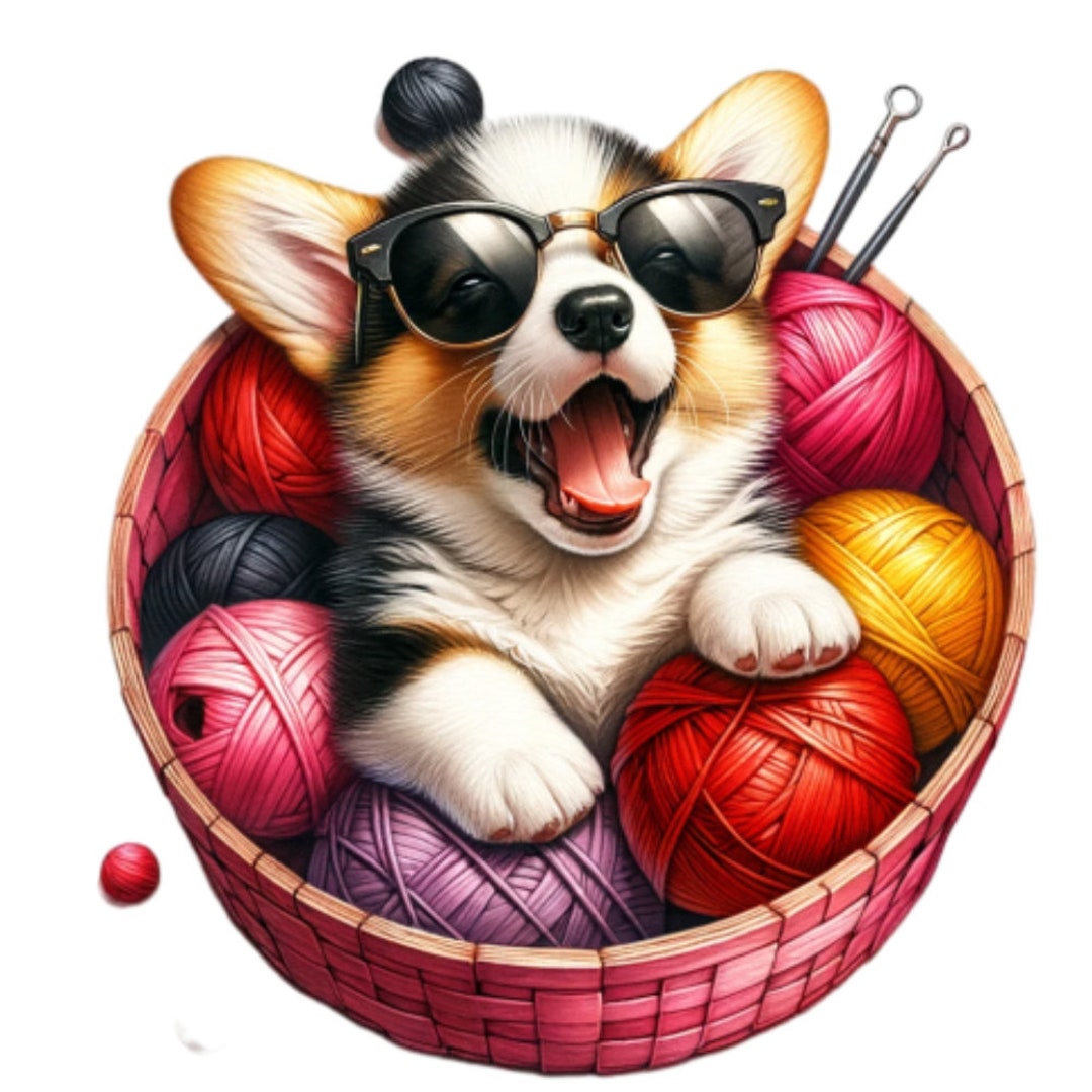 36 Corgi in a Wool Basket Watercolor PNG Clipart Clipart Bundle , Corgi ...