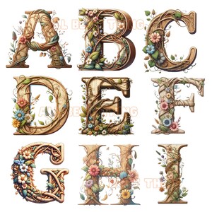 A-Z Wildflower Floral Alphabet PNG, Clipart Designs, Watercolor ...