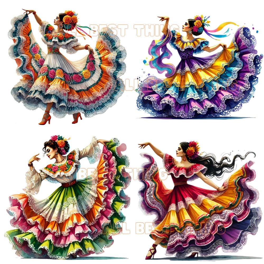 24 Mexican Ballerina Dancing Lady Clipart PNG, Cinco De Mayo Mexican ...