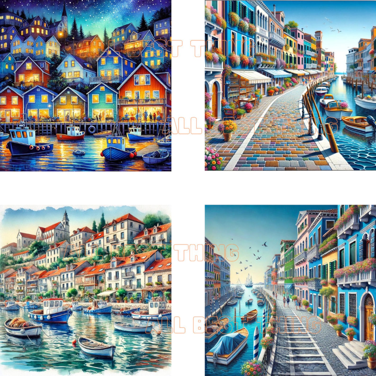24 Watercolor Harbour Scenes PNG Clipart - Digital Print, Watercolor ...
