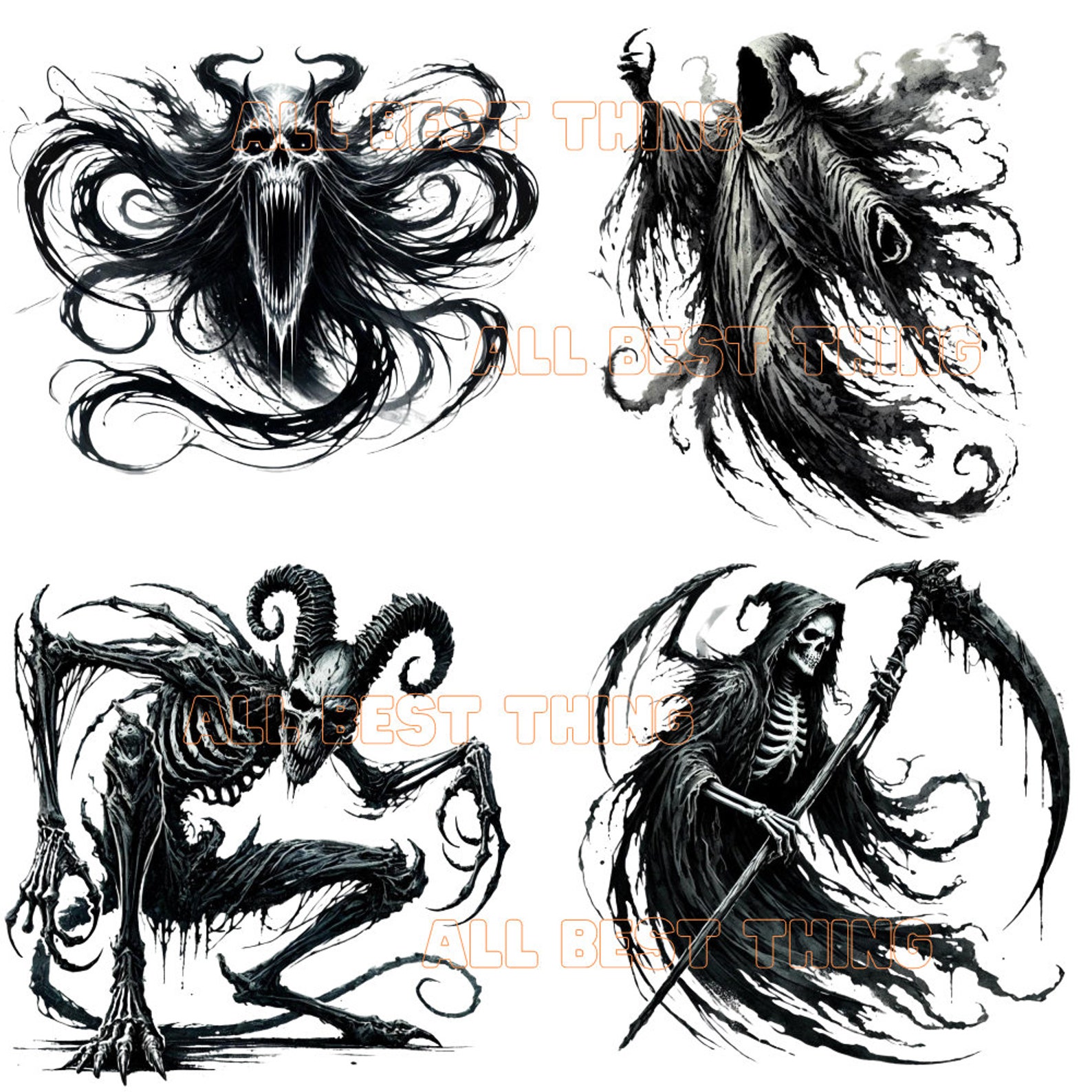 28 Horror Demon Monsters and Ghosts Clipart PNG Bundle, Gothic Digital ...