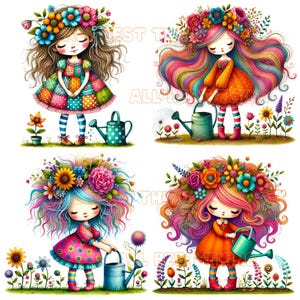 28 Quirky Gardening Girl Clipart PNG, Watercolor for Junk Journals ...