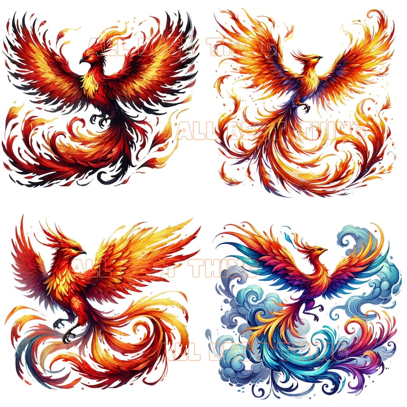 28 Flaming Phoenix Clipart PNG Bundle, High Quality Pngs, Digital ...