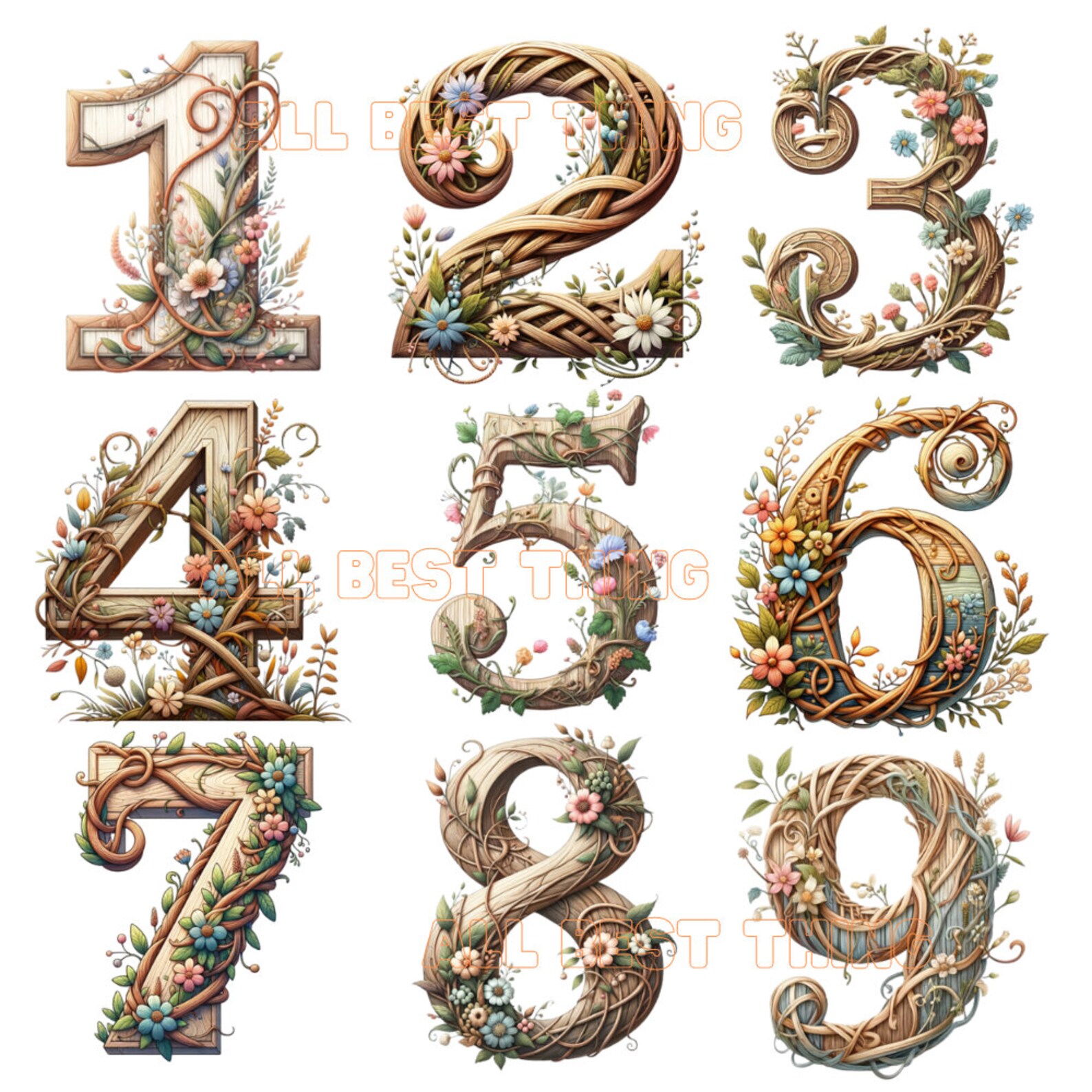 A-Z Wildflower Floral Alphabet PNG, Clipart Designs, Watercolor ...