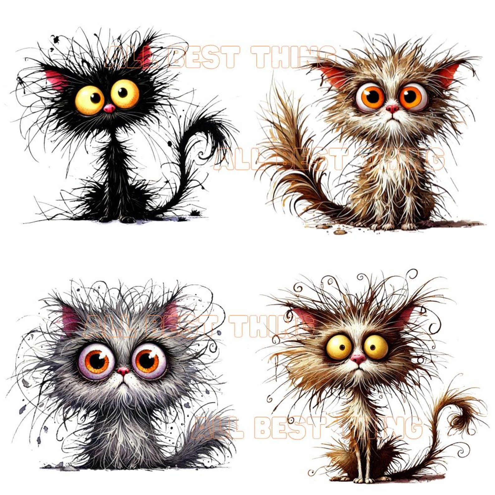 28 Frazzled Cat Clipart PNG, High Res Watercolor PNG for Junk ...