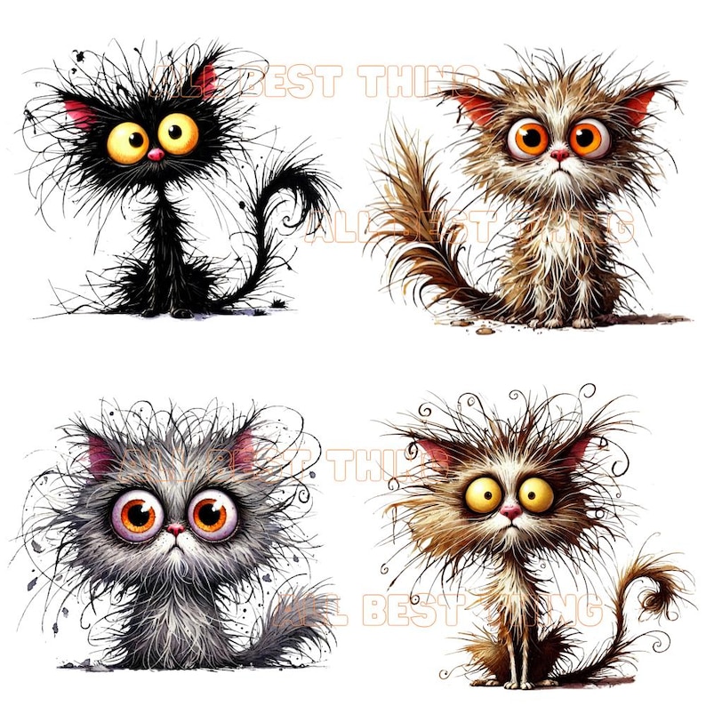 28 Frazzled Cat Clipart PNG, High Res Watercolor PNG for Junk ...