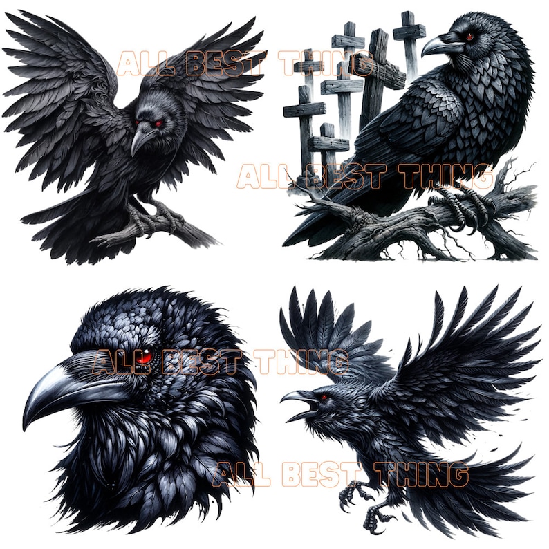 24 Gothic Raven PNG Clipart | Mysterious Gothic Raven Clipart Bundle ...