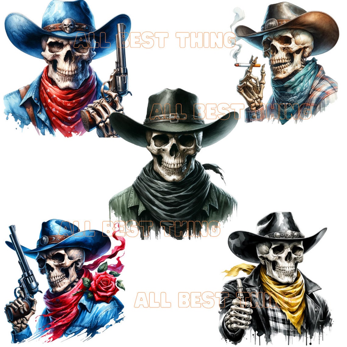 25 Cowboy Skull PNG Clipart ,colorful Skull, Western Skull, Clipart ...