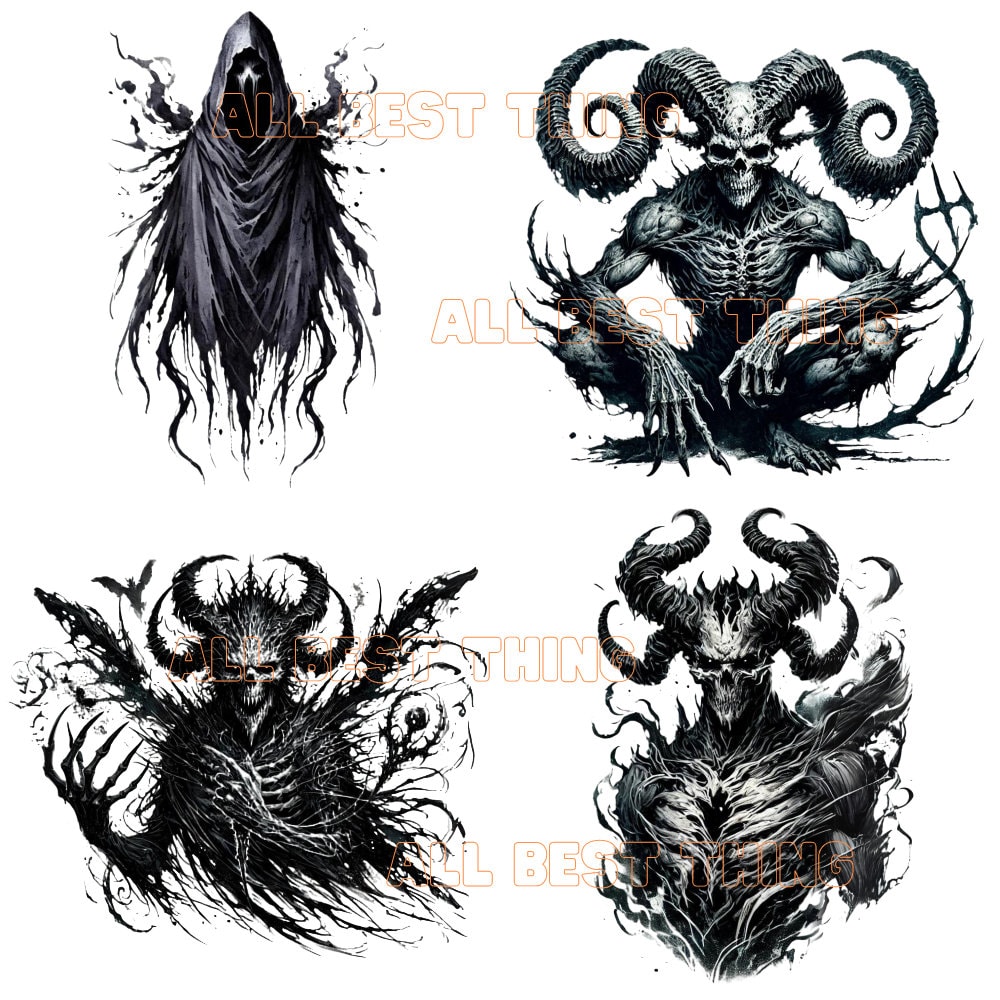 28 Horror Demon Monsters and Ghosts Clipart PNG Bundle, Gothic Digital ...