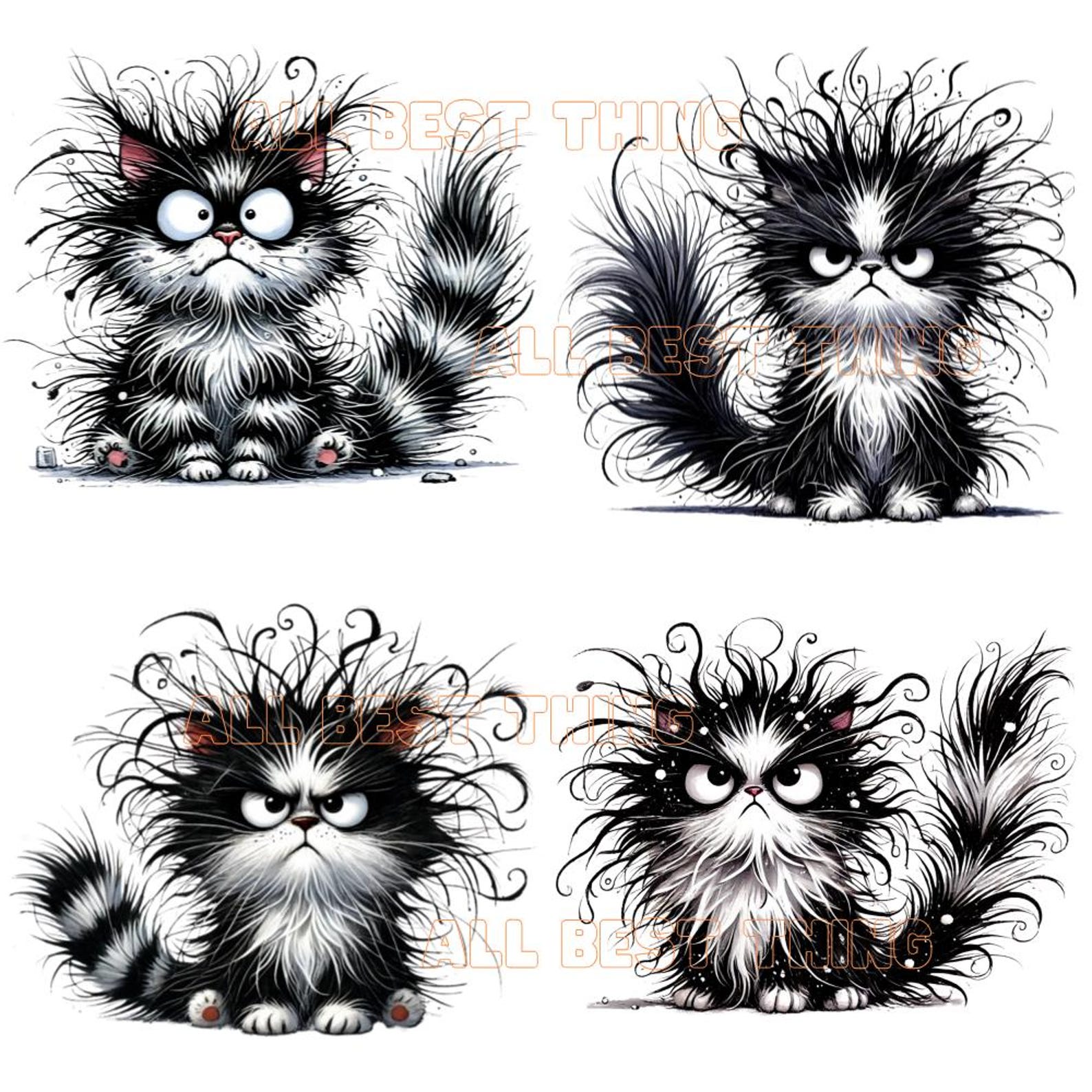 28 Frazzled Cat Clipart PNG, High Res Watercolor PNG for Junk ...