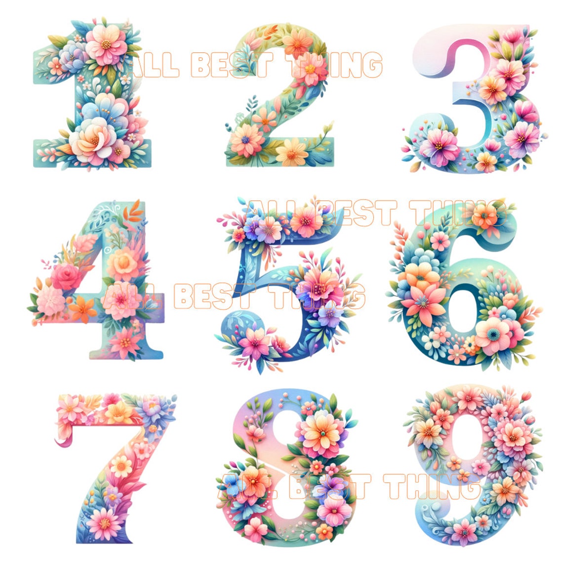 Watercolor Floral Alphabet Number Clipart , Floral Alphabet ...