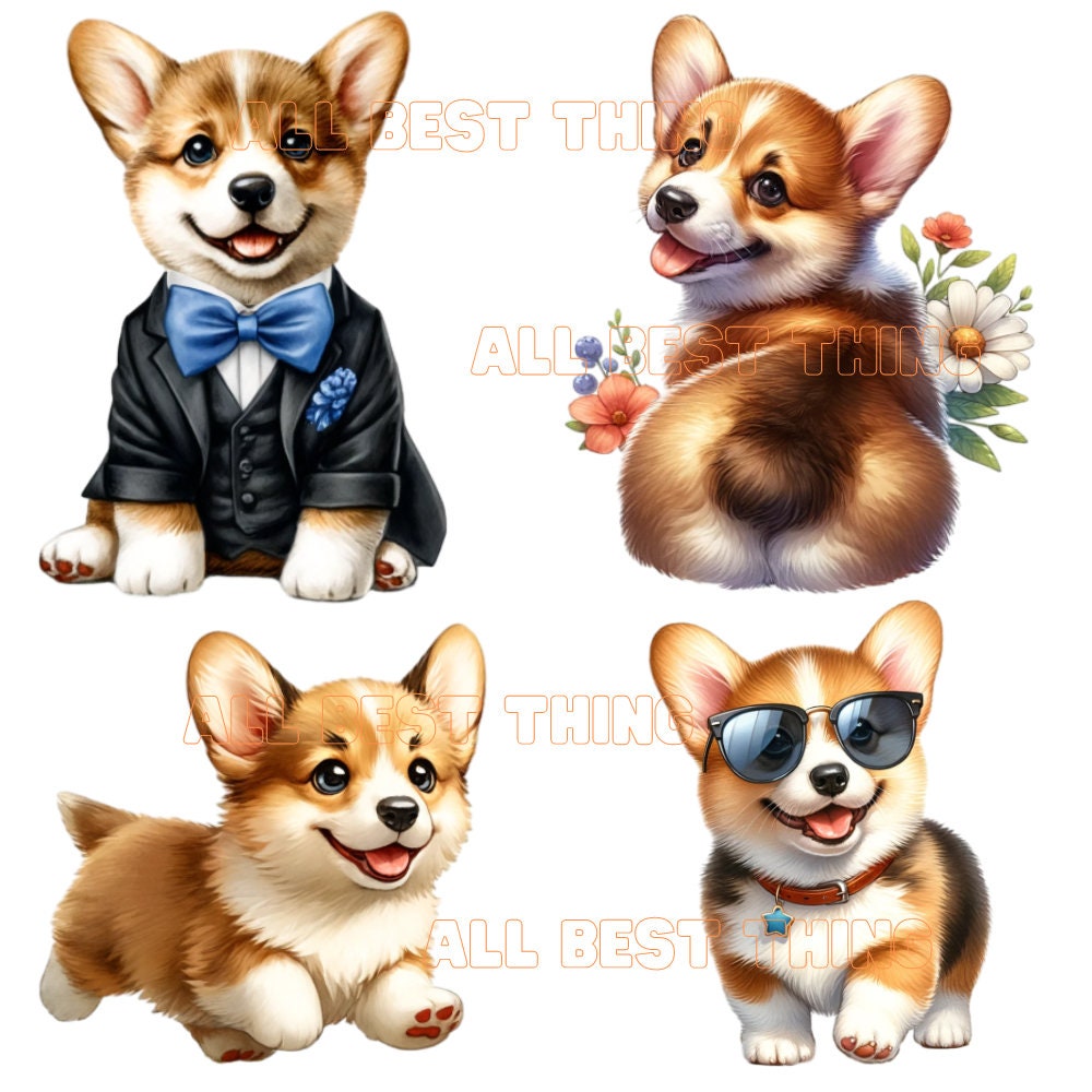 24 Corgi Watercolor PNG Clipart, Corgi Dog PNG, Cute Corgi Dog Clipart ...