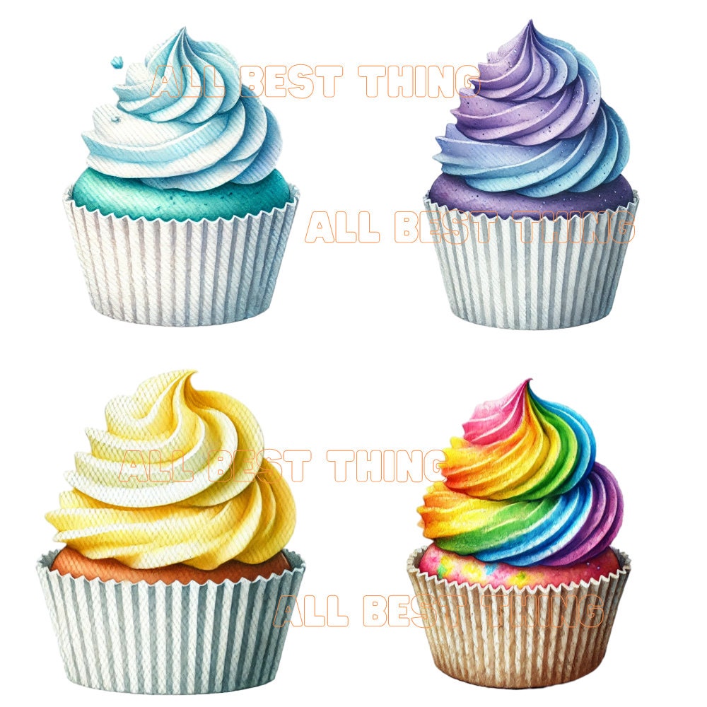 24 Watercolor Cupcakes PNG Clipart, Cupcake Clip Art, Watercolor ...