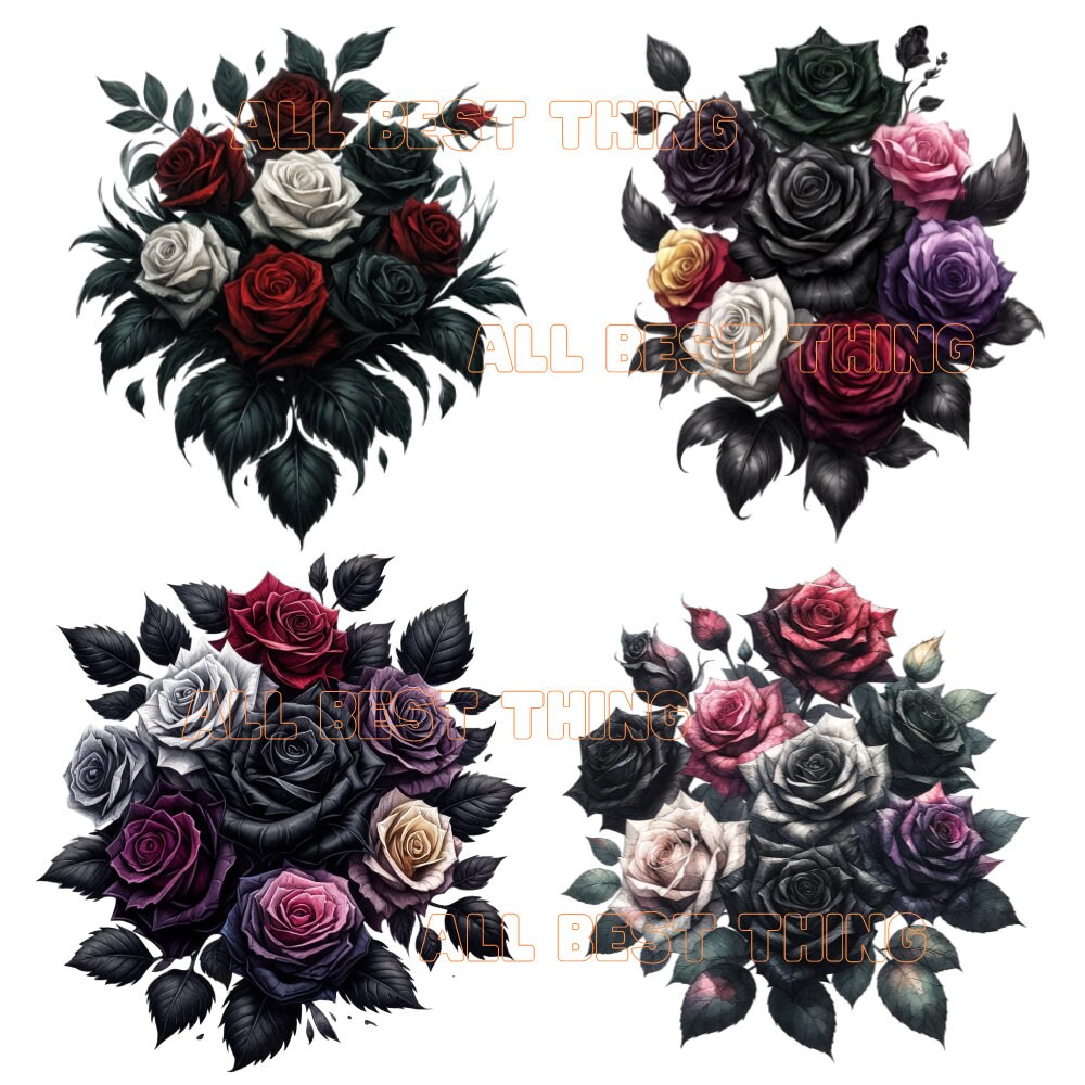40 Watercolor Gothic Rose PNG Clipart, Dark Gothic Rose Floral Clip Art ...