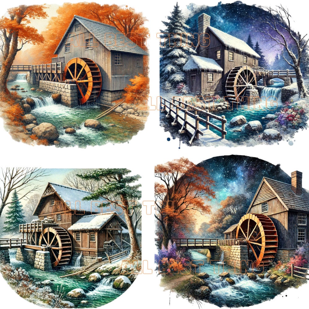 24 Watercolor Watermill PNG Clipart, High Quality, Landscape Clipart ...