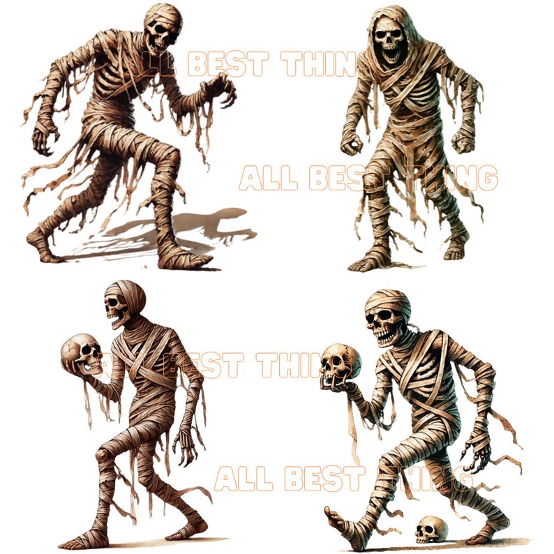 28 Watercolor Halloween Mummy Skull Clipart PNG, Mummy Clipart PNG ...