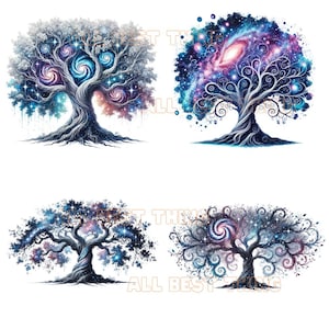 Watercolor Wishing Tree Clipart: Celestial Fantasy Tree PNG (commercial ...