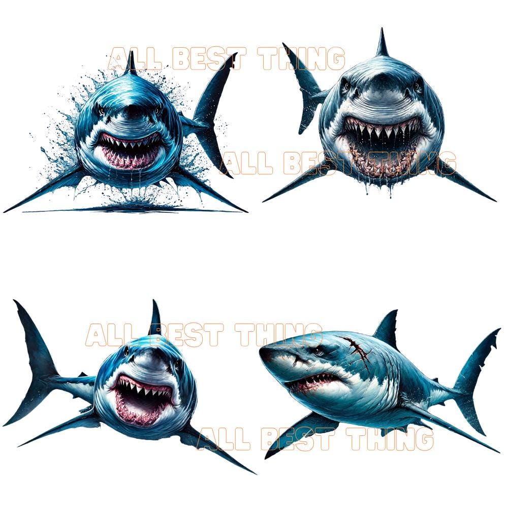 Watercolor Shark Clipart Set: 28 PNG Graphics, Commercial Use (digital ...