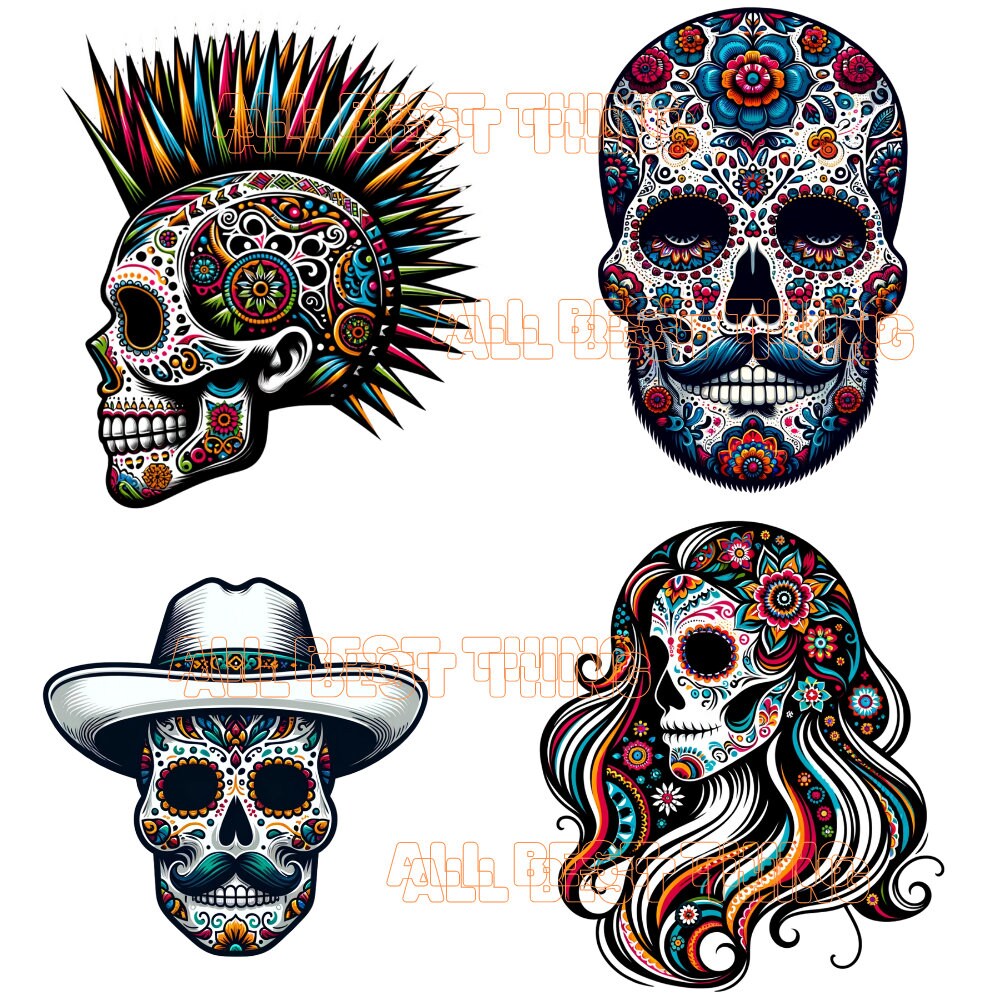 24 Sugar Skull PNG Clipart ,colorful Skull, Sugar Owl, Sugar Cat, Sugar ...