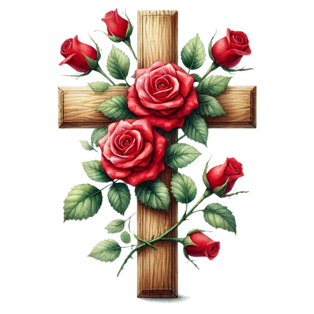 28 Flower Cross Watercolor, Rose Cross Watercolor, Pastel Clipart Cross ...