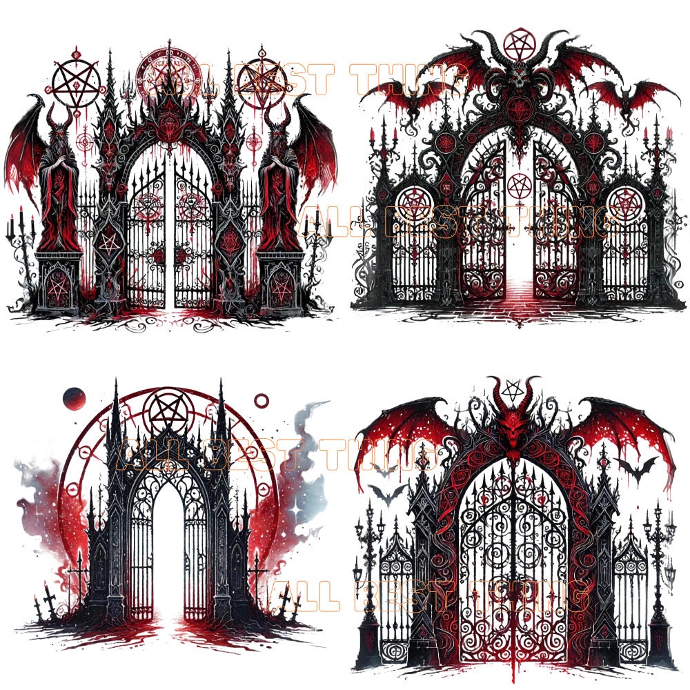 24 Watercolor Satanic Gates Clipart PNG, Printable Hell Gate Png, Hell ...