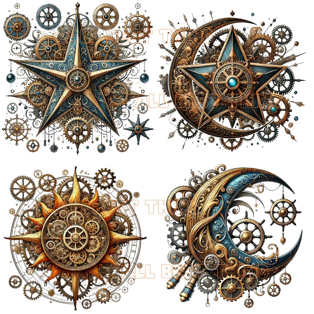 28 Watercolor Steampunk PNG Clipart Steampunk Celestial Clipart ...