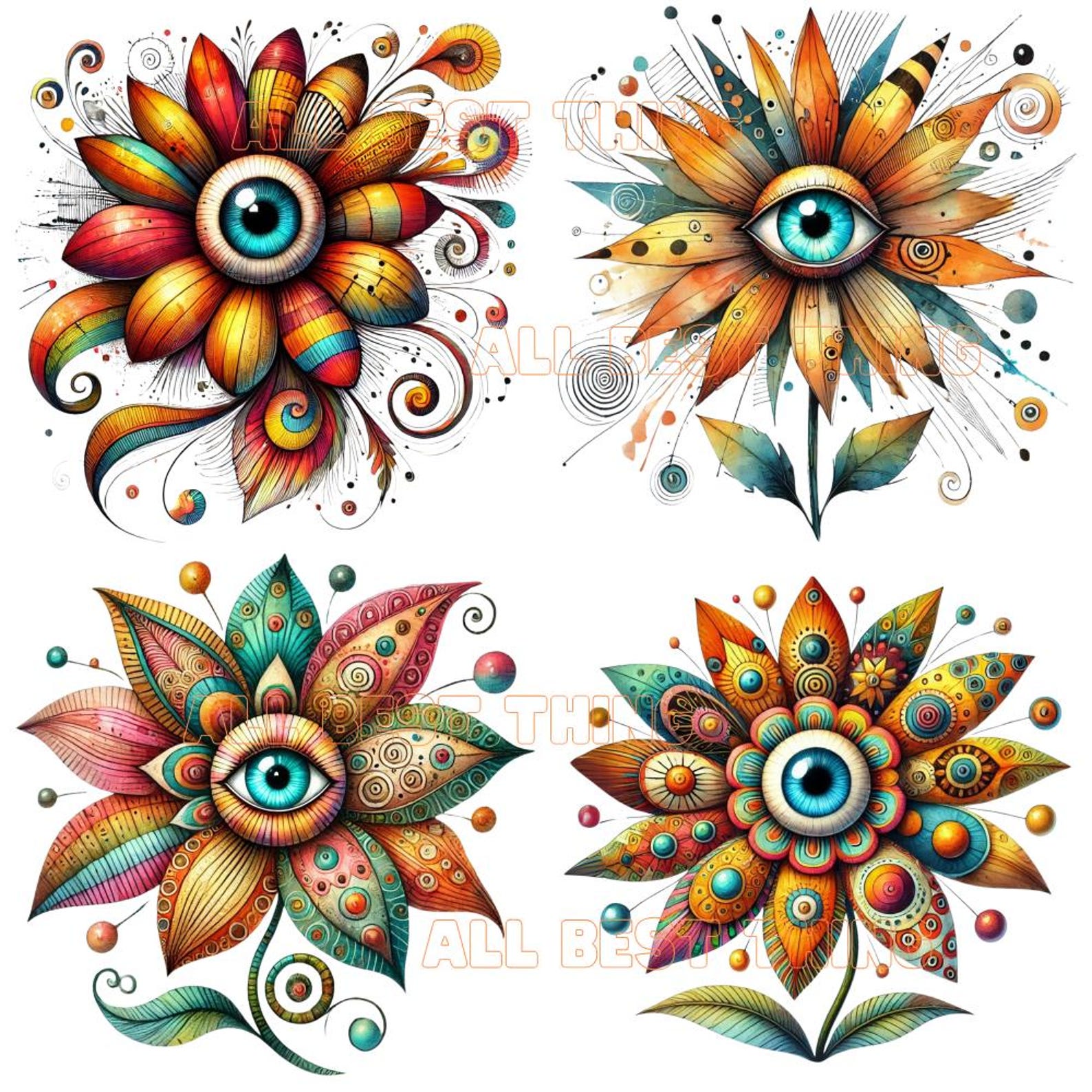 28 Whimsical Flowers Clipart PNG, Quirky Flower Clip Art, Whimsical ...