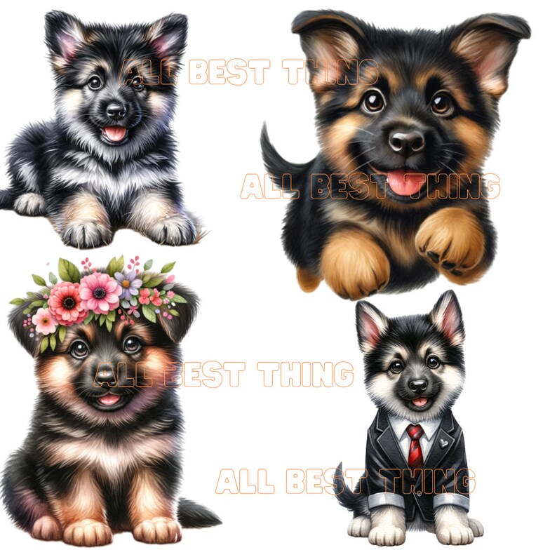32 Cute German Shepherd Watercolor PNG Clipart, Cute Dog PNG, German ...