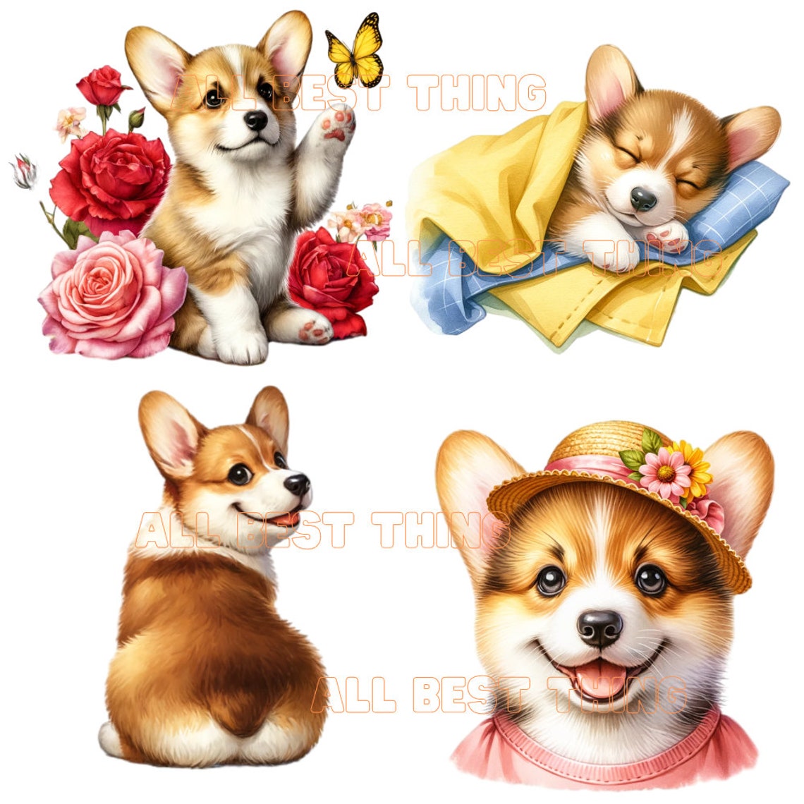 24 Corgi Watercolor PNG Clipart, Corgi Dog PNG, Cute Corgi Dog Clipart ...