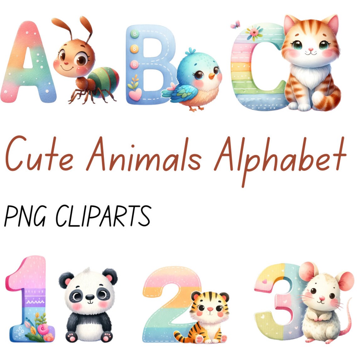 Watercolor Cute Animal Alphabet Collection Clipart, PNG Nursery Clipart ...