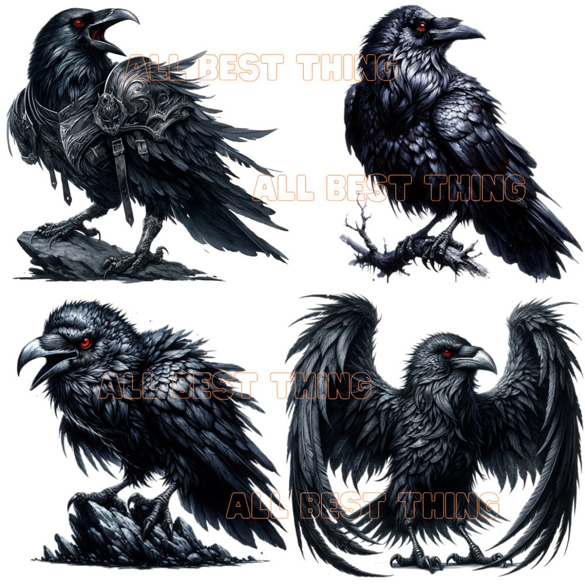 24 Gothic Raven PNG Clipart | Mysterious Gothic Raven Clipart Bundle ...