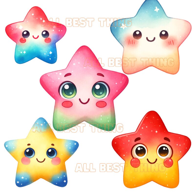 40 Watercolor Stars Clipart Star Shapes Download Instant Download Cute ...