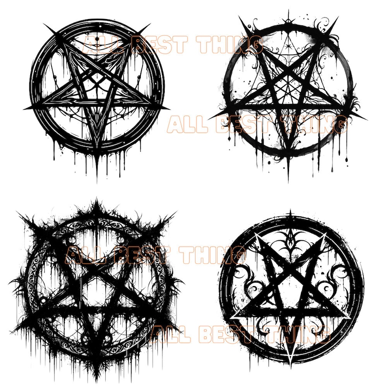 16 Watercolor Gothic Pentagram PNG Clipart, Black Pentagram Bundle ...