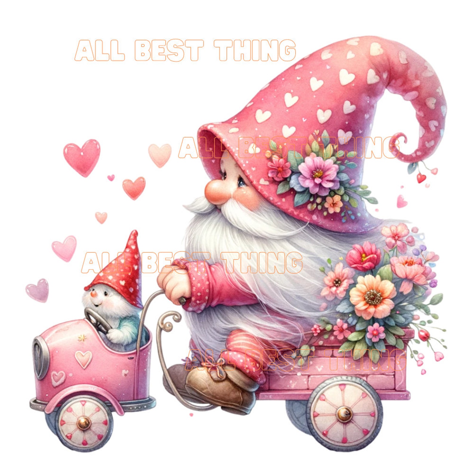 Valentines Gnomes Clipart Bundle, Watercolor PNG Gnomes Clipart ...