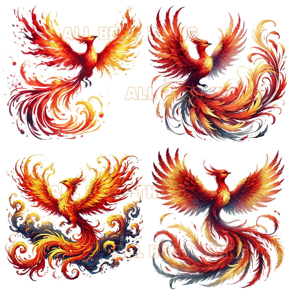 28 Flaming Phoenix Clipart PNG Bundle, High Quality Pngs, Digital ...