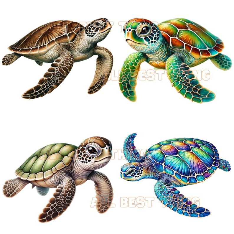 Watercolor Sea Turtle Clipart Set: Marine Life PNG Images (digital ...