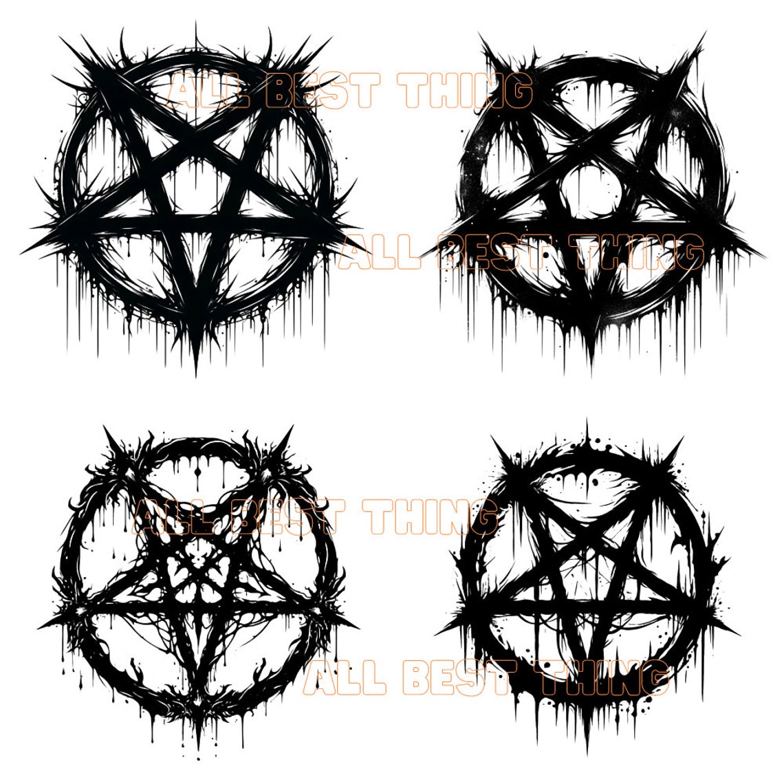 16 Watercolor Gothic Pentagram PNG Clipart, Black Pentagram Bundle ...
