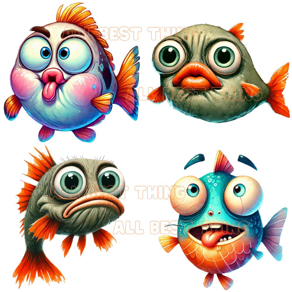 28 Funny Cute Quirky Fish Clipart PNG, Watercolor Ocean Sea Life ...