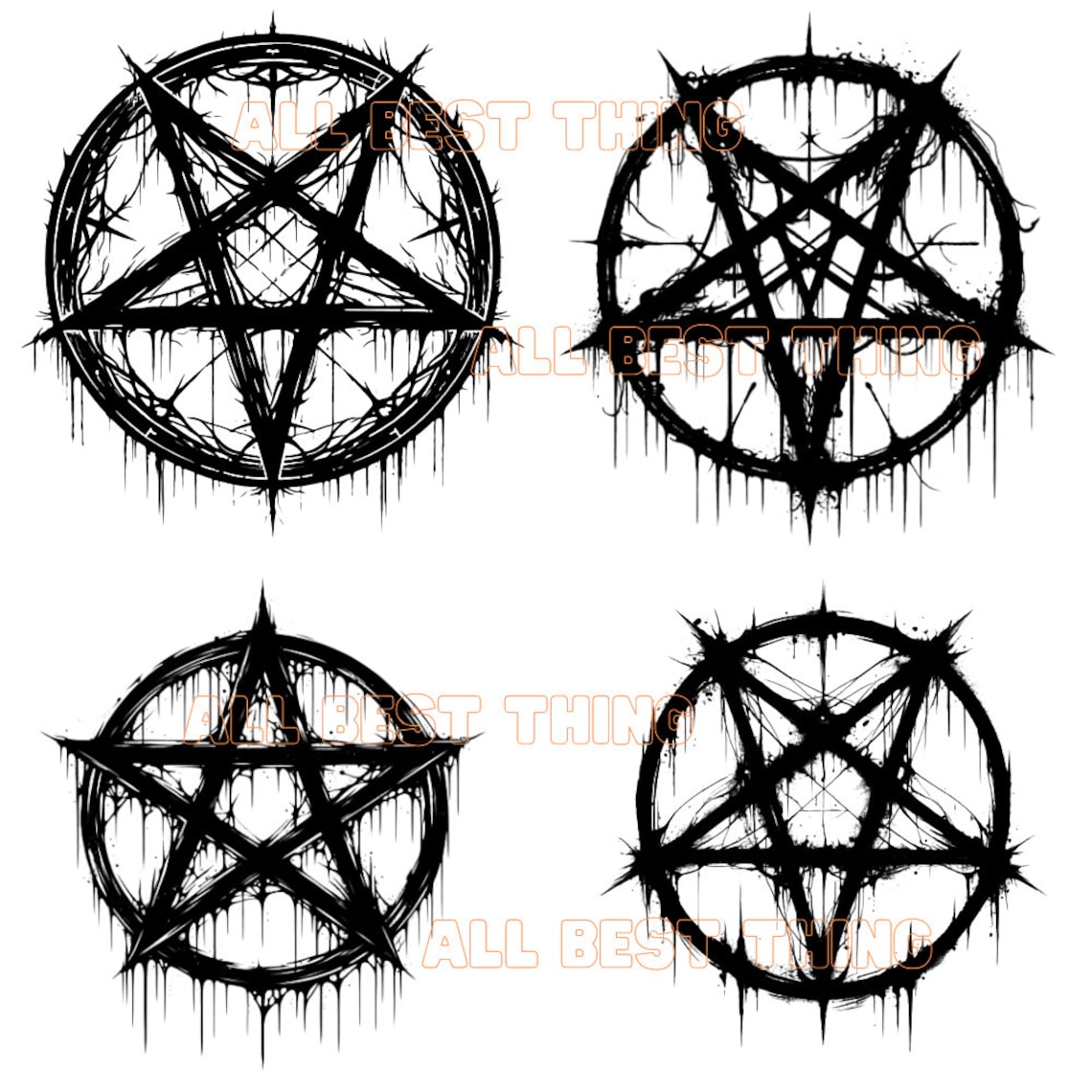 16 Watercolor Gothic Pentagram PNG Clipart, Black Pentagram Bundle ...