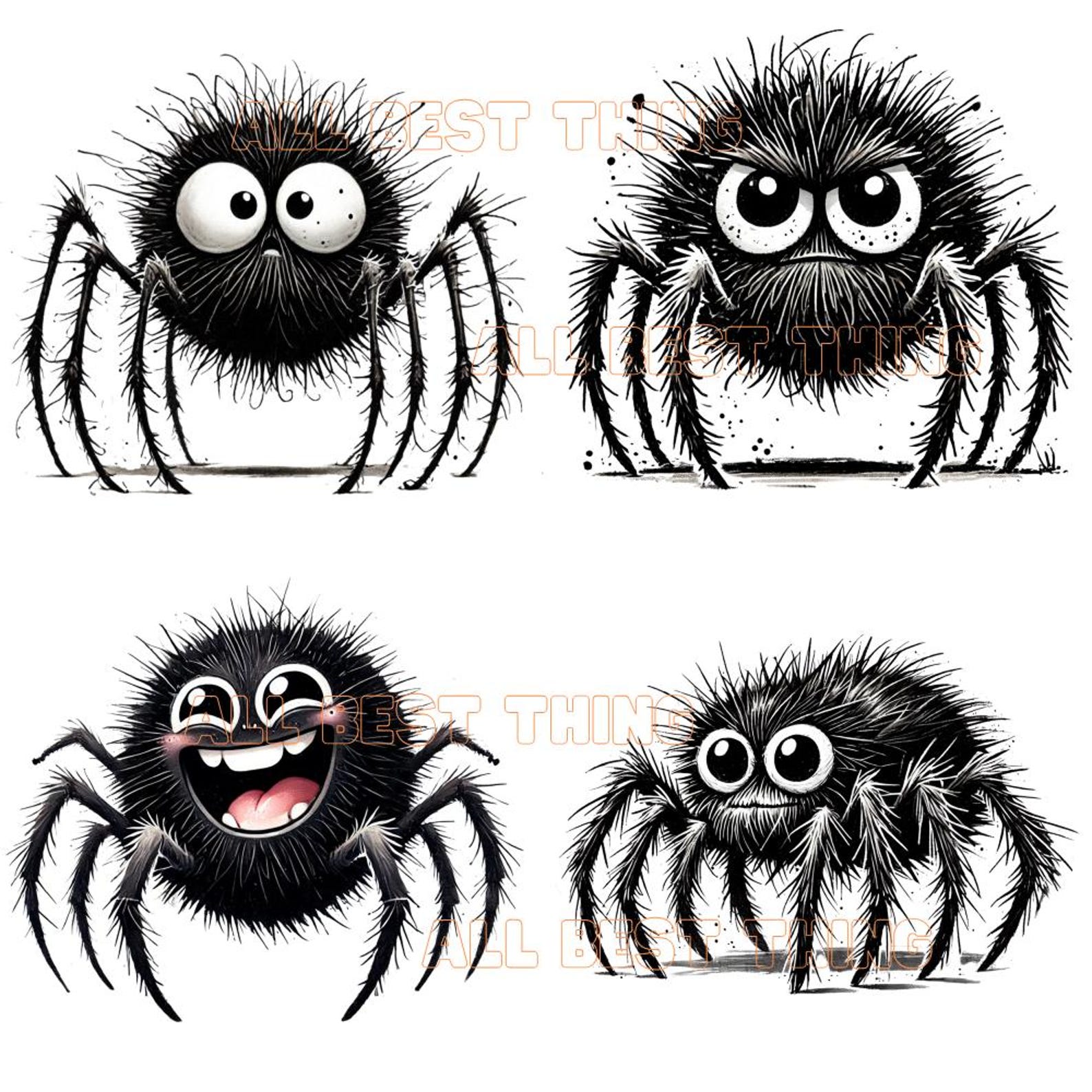 28 Quirky Spider PNG Clipart, Frazzled Funny Clip Art Set, Printable ...