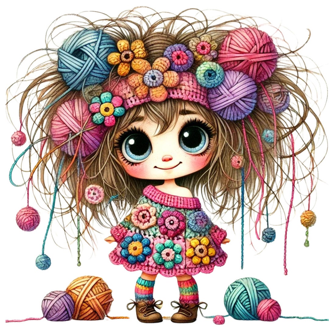 32 Quirky Girl Clipart PNG, Watercolor, Commercial Use, Cute Whimsical ...