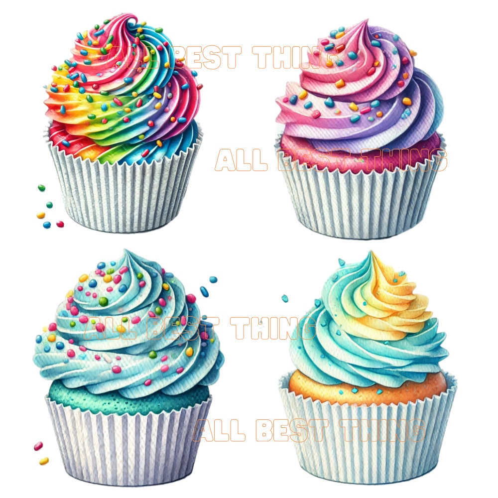24 Watercolor Cupcakes PNG Clipart, Cupcake Clip Art, Watercolor ...