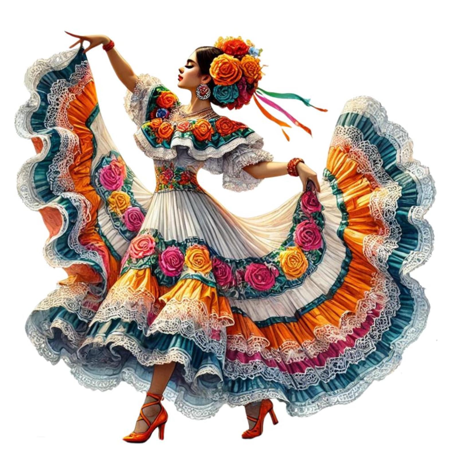 24 Mexican Ballerina Dancing Lady Clipart PNG, Cinco De Mayo Mexican ...