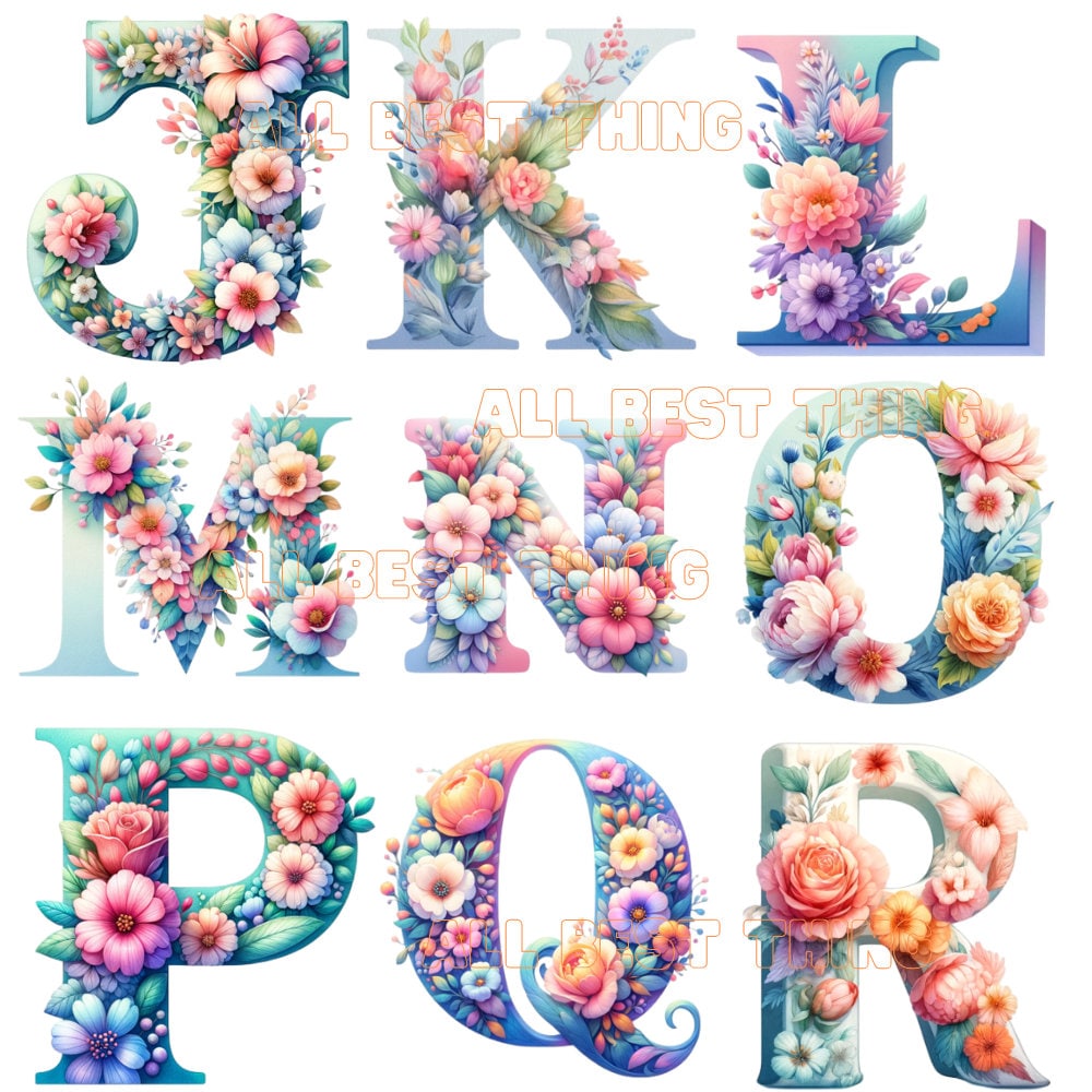 Watercolor Floral Alphabet Number Clipart , Floral Alphabet ...