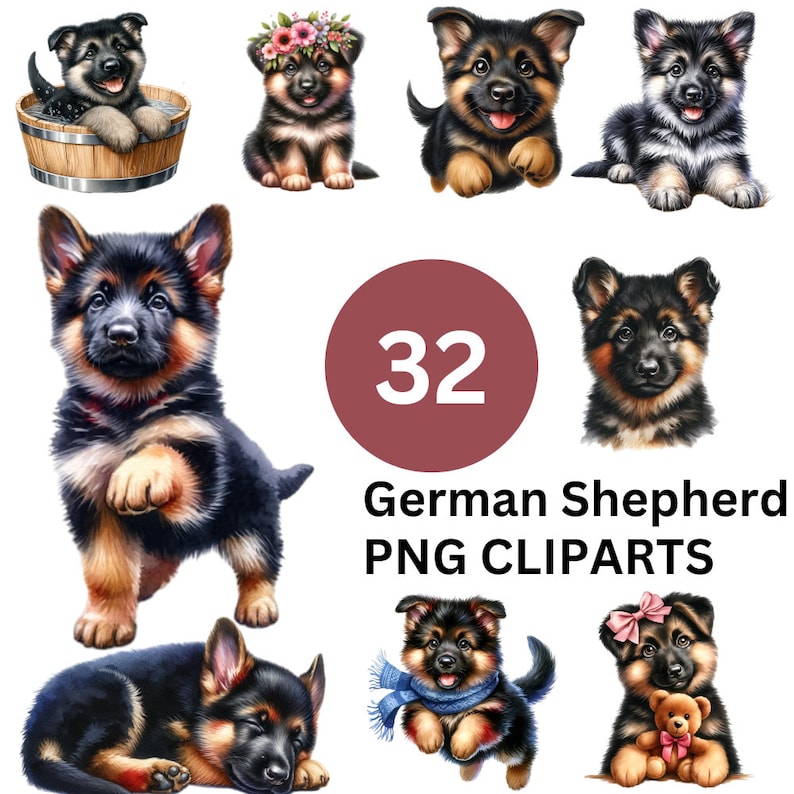 32 Cute German Shepherd Watercolor PNG Clipart, Cute Dog PNG, German ...