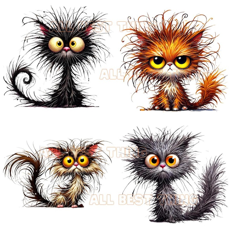 28 Frazzled Cat Clipart PNG, High Res Watercolor PNG for Junk ...